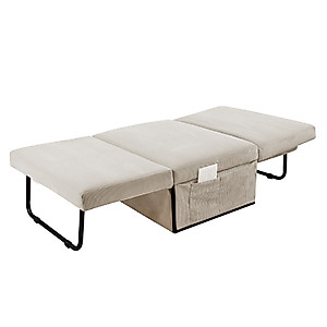 Dithoko 4-in-1 Single Convertible Chair Bed, Corduroy Sleeper Sofa Chair Bed with Reclining Backrest, Multi-Functional Lounge Couch Chair for Living Room Bedroom Apartment, White