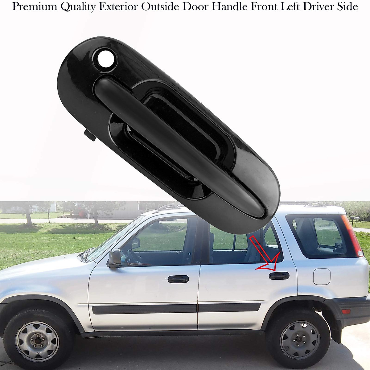 Exterior Outside Outer Front Left LH Driver Side Door Handle Fit for Honda CRV 1997 1998 1999 2000 2001 Black with Keyhole Replace OE# 77609