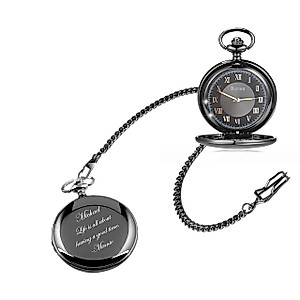 Personalized Gunmetal Pocket Watch with Gold Dial Custom Engraved Free with Gift Box - Ships from USA
