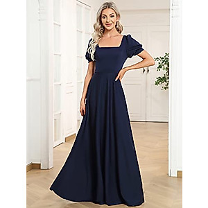 Ever-Pretty Women's Square Neck Short Sleeves Open Back A Line Maxi Holiday Dresses for Women Navy Blue US14