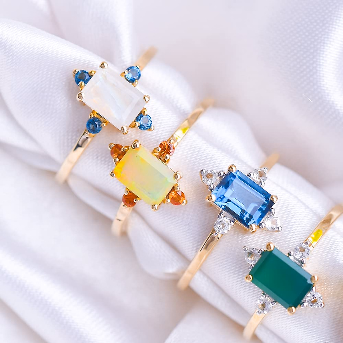 YoTreasure 1.57 ct. t.w. Moonstone & London Blue Topaz 10kt Yellow Gold Ring