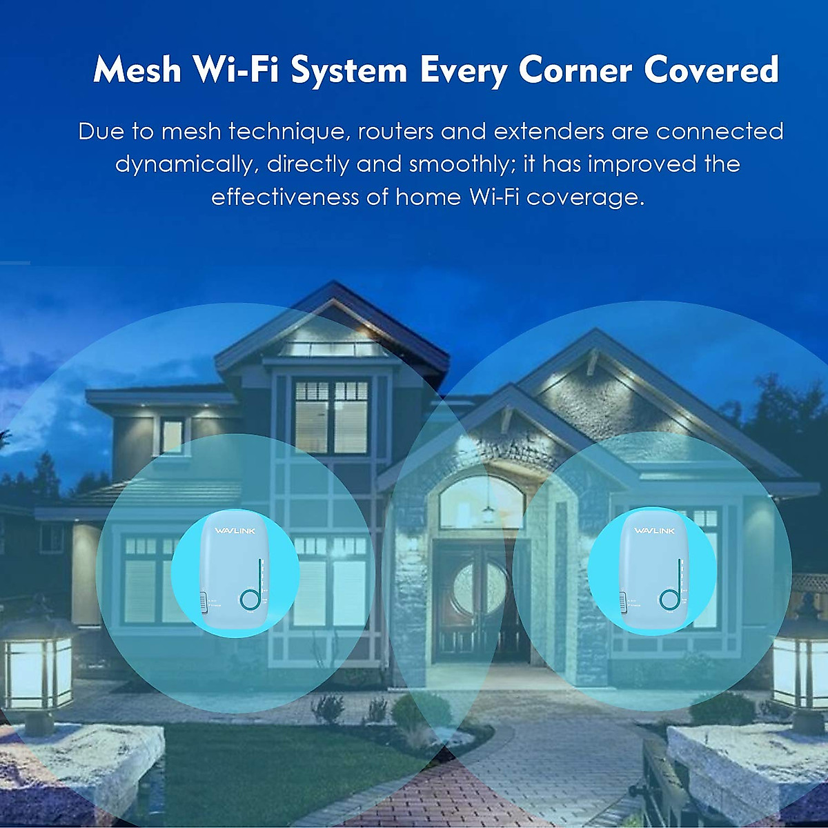 WAVLINK Mesh WiFi System (2-Pack), Up to 3000 Sq.ft., Dual-Band Gigabit Mesh WiFi Extenders, Wall-Mounted Smart Whole Home Wi-Fi Routers with Snooze Light, Built in 4 Antennas.