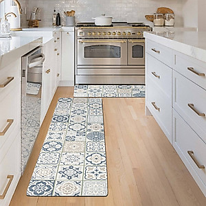 Jabogrii Kitchen Rugs 2 Piece Anti-Fatigue Kitchen Mats Set, Cushioned Comfort Floor Mat PVC Non Slip Waterproof Runner Rug for Kitchen, Standing, Office, Sink 17.5"×30"+17.5"×59"