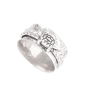 Silver Boho Solid 925 Sterling Silver Turtle Band Designer Spinner Ring For Women, Handmade Textured Band Anxiety Ring Gifts For Her Wedding Anniversary (9)