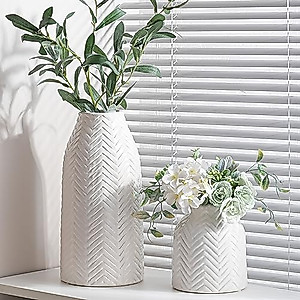hjn White Vase for Flowers Ceramic Vase for Decor, Modern Decorative Vase Tall Vases for Your Kitchen/Office/Living Room/Bookshelf/Mantel - White Texture(Medium