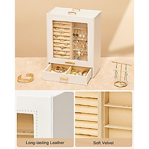 Homde Jewelry Organizer Girls Women Jewelry Box for Necklaces Rings Earrings Gift Jewelry Storage Case (White + Gold)