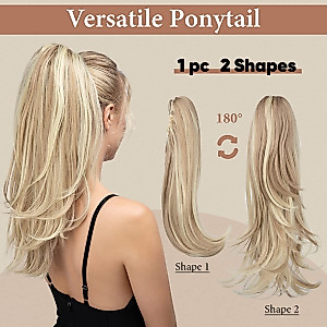YOUNGWAYS Clip in Ponytail Extension Dirty Blonde 18 Inch Pony Tails Hair Extensions for Women Long Straight Curly Tail Ponytail Hair piece Synthetic Fake Versatile Pony