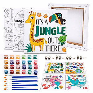 goldentime 4 Packs 8 inch Pre Drawn Canvas Kit, Paint by Numbers for Kids,Stretched Canvaes with Picture, Pre-Printed Acrylic Painting Set Age 8-12 9-12 4-8