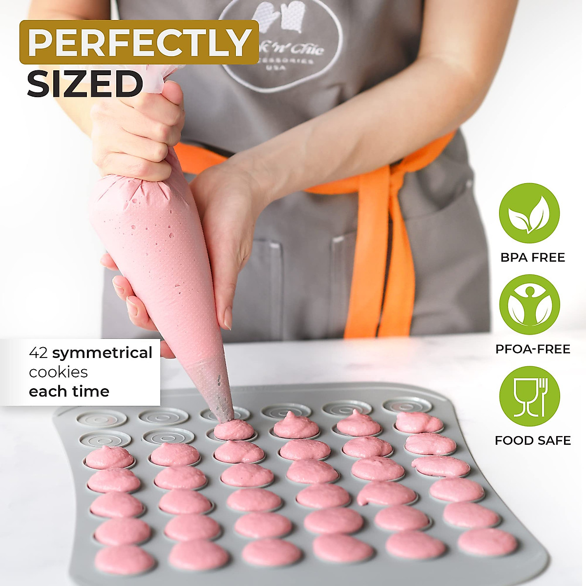 Professional Silicone Macaron Baking Mat - Thick Non-Stick Surface - Oven Microwave Dishwasher Freezer Safe - Reusable Sheet for Macarons, Meringues, Pastries - 42 Round Cookies by Cook’n’Chic