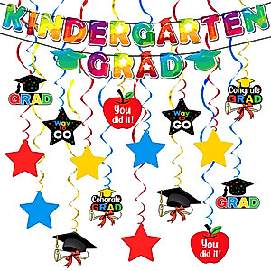 Kindergarten Grad Hanging Swirls - 44 Pieces, No DIY | Colorful, Kindergarten Grad Banner 2022 - Big Size, 10 Feet | Kindergarten Graduation Hanging Decorations | Kindergarten Graduation Backdrop