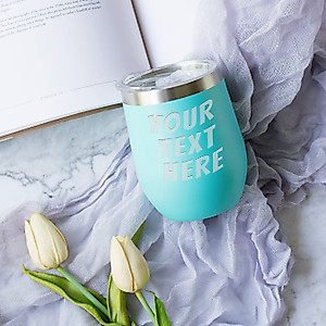 Personalized Your Text & Logo Wine Tumblers 12 oz. Laser Engraved Stainless Steel Vacuum Insulated Travel Mug with Lid, Custom Birthday Gift for Him, Her