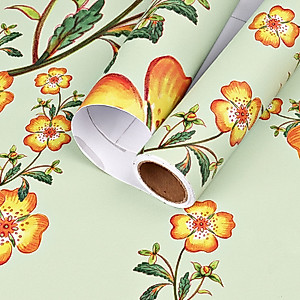 HotDecor 24"x118"Yellow Floral Wallpaper Peel and Stick Floral Contact Paper for Cabinets Walls Flower Wallpaper for Bedroom Bathroom Wall Paper Removable Botanical Wallpaper Mural Vinyl Roll