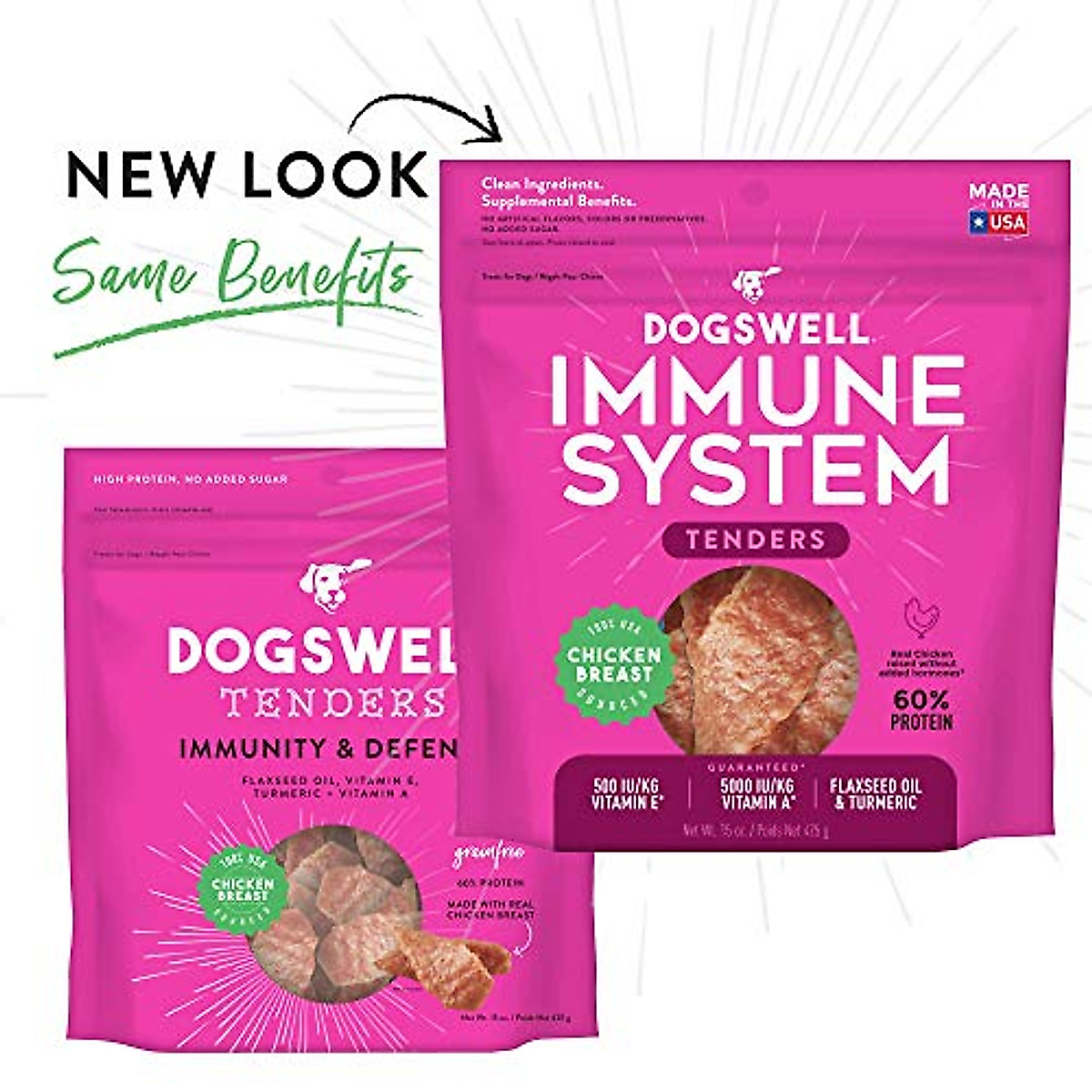 DOGSWELL Immunity & Defense, Flaxseed Oil, Turmeric, Vitamin E & A, Healthy Aging, Chicken Tenders 15 oz