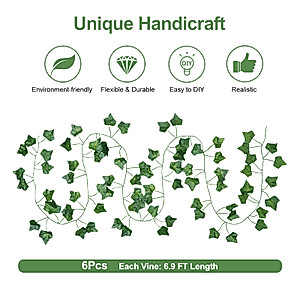 Waipfaru 6Pcs 41FT Fake Vines for Bedroom with 33FT Lights and 3D Butterfly, Fake Ivy Vines for Room Decor, Artificial Ivy Garland with Greenery Leaves for Wedding Room Party Home Garden Wall Decor