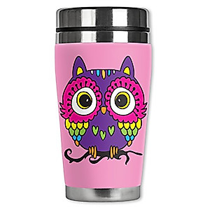 Mugzie Pink Owl Travel Mug with Insulated Wetsuit Cover, 16 oz, Multicolor