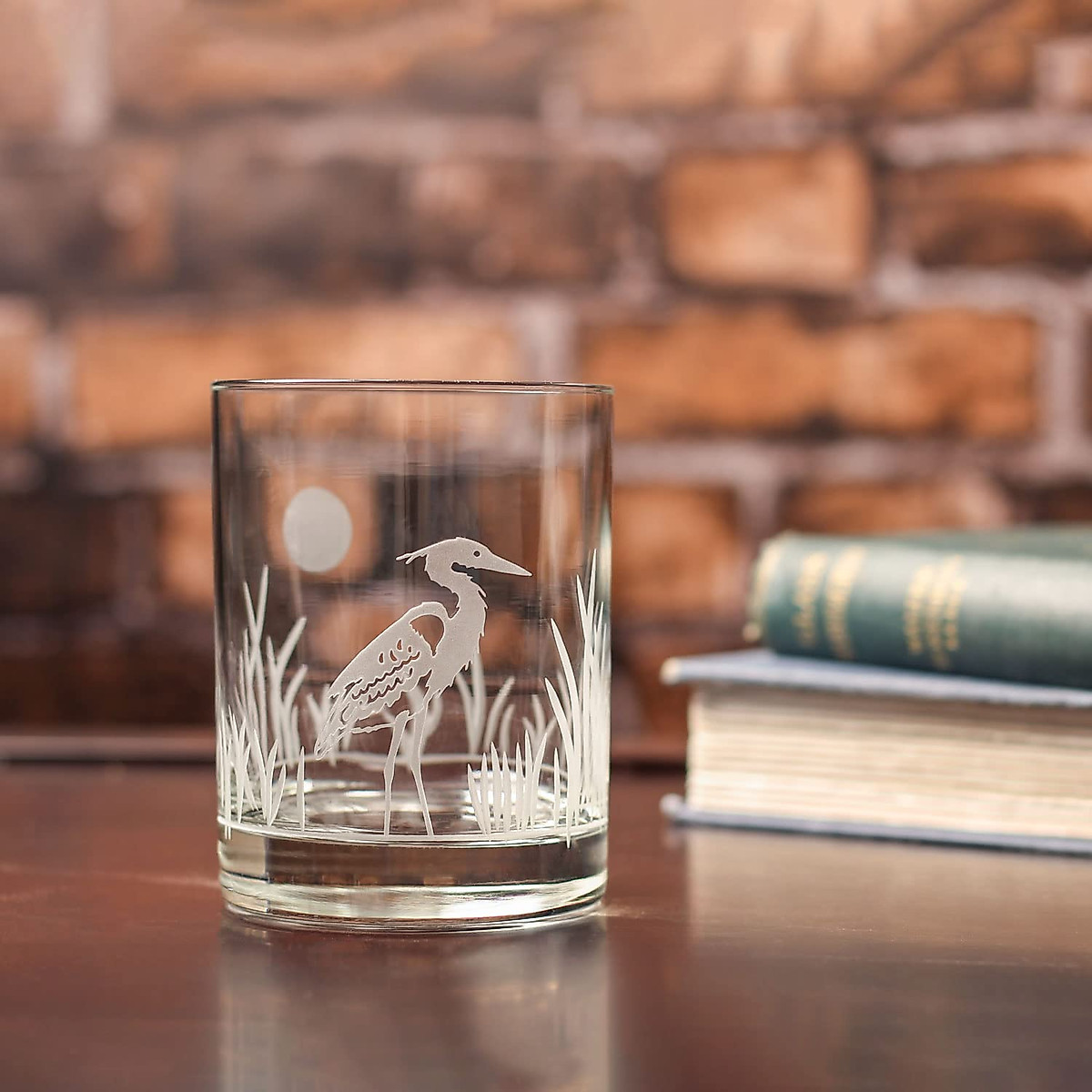 Rolf Glass Heron Double Old Fashioned Glass 13 ounce – Whiskey Glass – Lead-Free Glass Tumbler - Etched Whiskey Tumbler Glasses – Proudly Made in the USA (Set of 2)