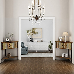 Giofanzo Corner Tables for Living Room, Small Corner Table with Storage Cabinet Table Corner Bar Accent Cabinet with Solid Wood and Metal Frame, Hand-Made Unique Corner Table（Natural Blue）