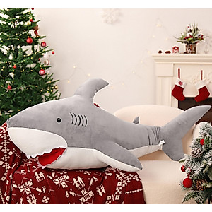 MorisMos Giant Shark Stuffed Animal 51", Giant Stuffed Shark Plush, 51 inch Large Shark Plush Pillow Toy Gift for Kids Girlfriend, Gray
