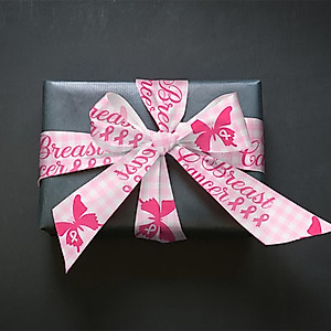 Breast Cancer Awareness Fabric Decor Ribbons Pink White Plaid Burlap Linen Ribbons for Breast Cancer Charity Party Hanging Decoration Gift Wrapping Indoor Outdoor Craft Supplies, 2.5 Inch * 10 Yards