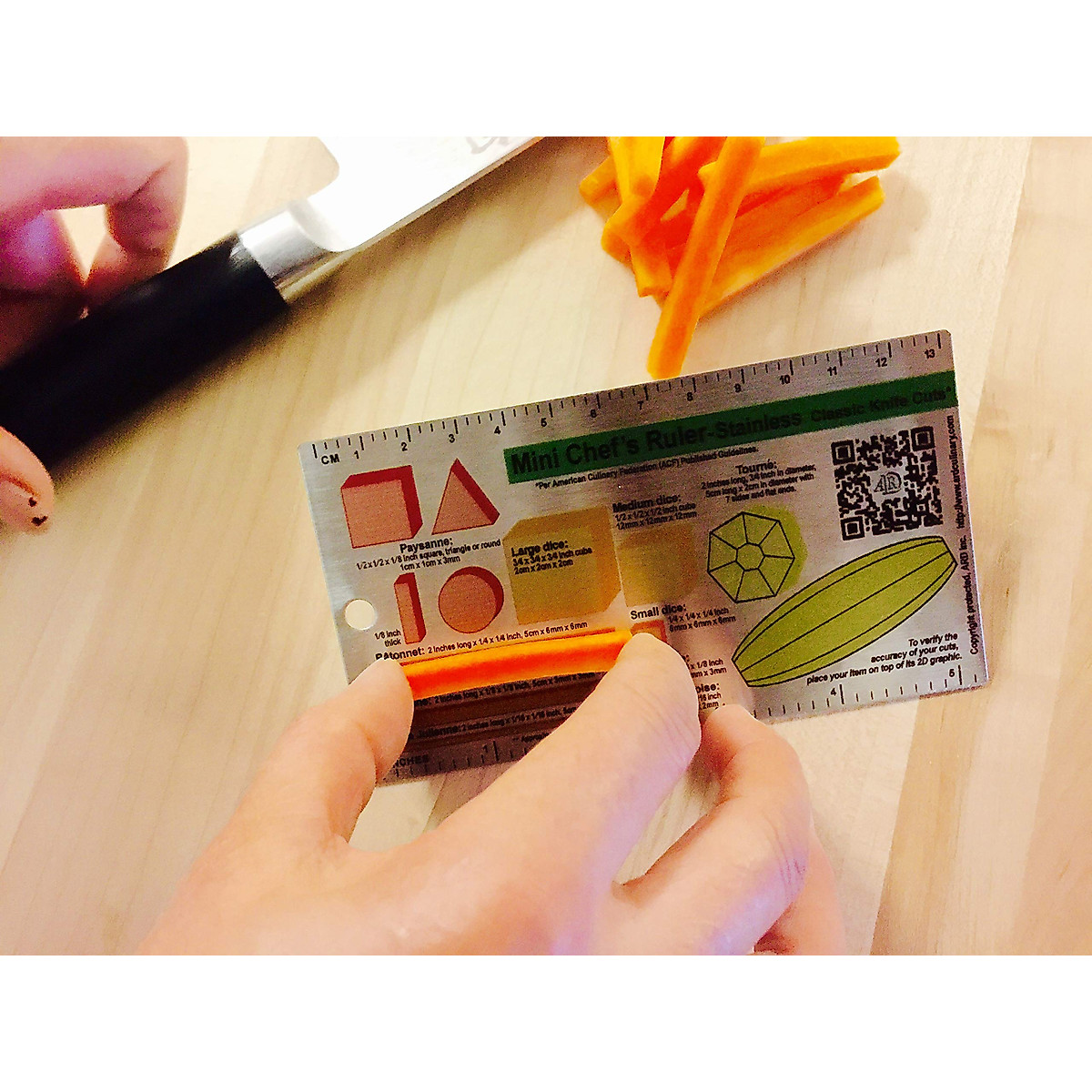 ARD Culinary Mini Chef’s Ruler-Stainless,Knife Cuts Ruler and Template,Cutting and Multi Culinary Applications Kitchen Reference Tool, for Culinary, Students,Profesdionals and Cooking Enthusiasts