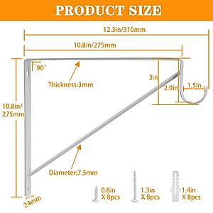 4 Pack Heavy Duty Closet Rod Bracket 11”x11” Closet Shelf & Rod Brackets, Closet Shelf Bracket with Rod Holder, Right Angle 1-3/8” Dia White Closet Rod Support Bracket for Revive Your Sagging Rod