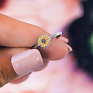 Pura Vida Silver-Plated Enamel Sunflower Ring - Brass Base Band Design - Size 6