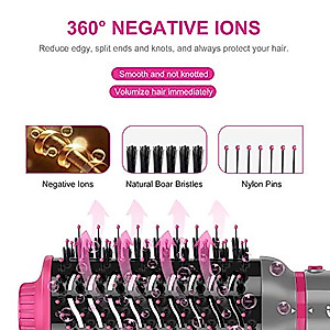 IG INGLAM 4 in 1 Blowout Brush, Negative Ion Detachable Hair Dryer & Styler Volumizer Hot Air Brush with 2 Styling Brush Heads, Silver