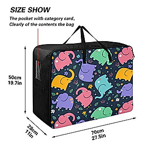 Blueangle Colorful Elephant Print Large Quilt Storage Bag – Store and Protect Quilt Tops, Clothes and Fabrics – Features 2 Handles for Easy Carrying and Moving, 100L
