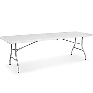 New Home Era Folding Table - Foldable Heavy Duty Plastic Table for Indoor & Outdoor Parties, Picnic, Camping, Wedding BBQ Catering, Garden Dining - Fold-in-Half Portable Utility Table - White - 8ft