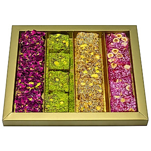 Cerez Pazari Turkish Delight Pistachio and Hazelnut with Fantastic Rose & Pomegranate Flavour Experience in Luxury Large Gift Box 500g | Assorted Gourmet, Sweet Vegan Traditional Lokum (16-20 Pcs)