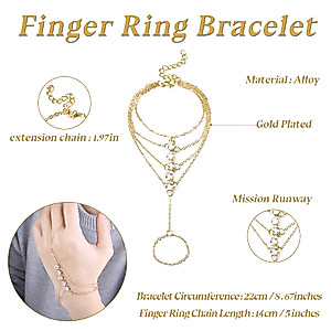 Sanfenly 8 Pieces Finger Ring Bracelets Hand Harness Chain Bracelet Gold Rhinestone Vintage Adjustable Slave Chain Ring Bracelet for Women Hand Jewelry