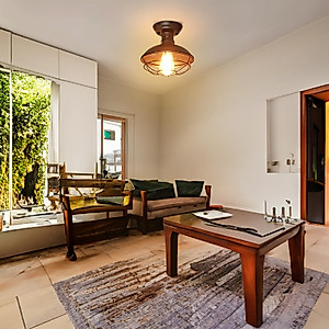 2 Pack Farmhouse Flush Mount Ceiling Light - Easric Industrial Ceiling Light Fixture Rustic Black Metal Cage Close to Ceiling Lamp E26 Base for Hallway Foyer Kitchen Porch