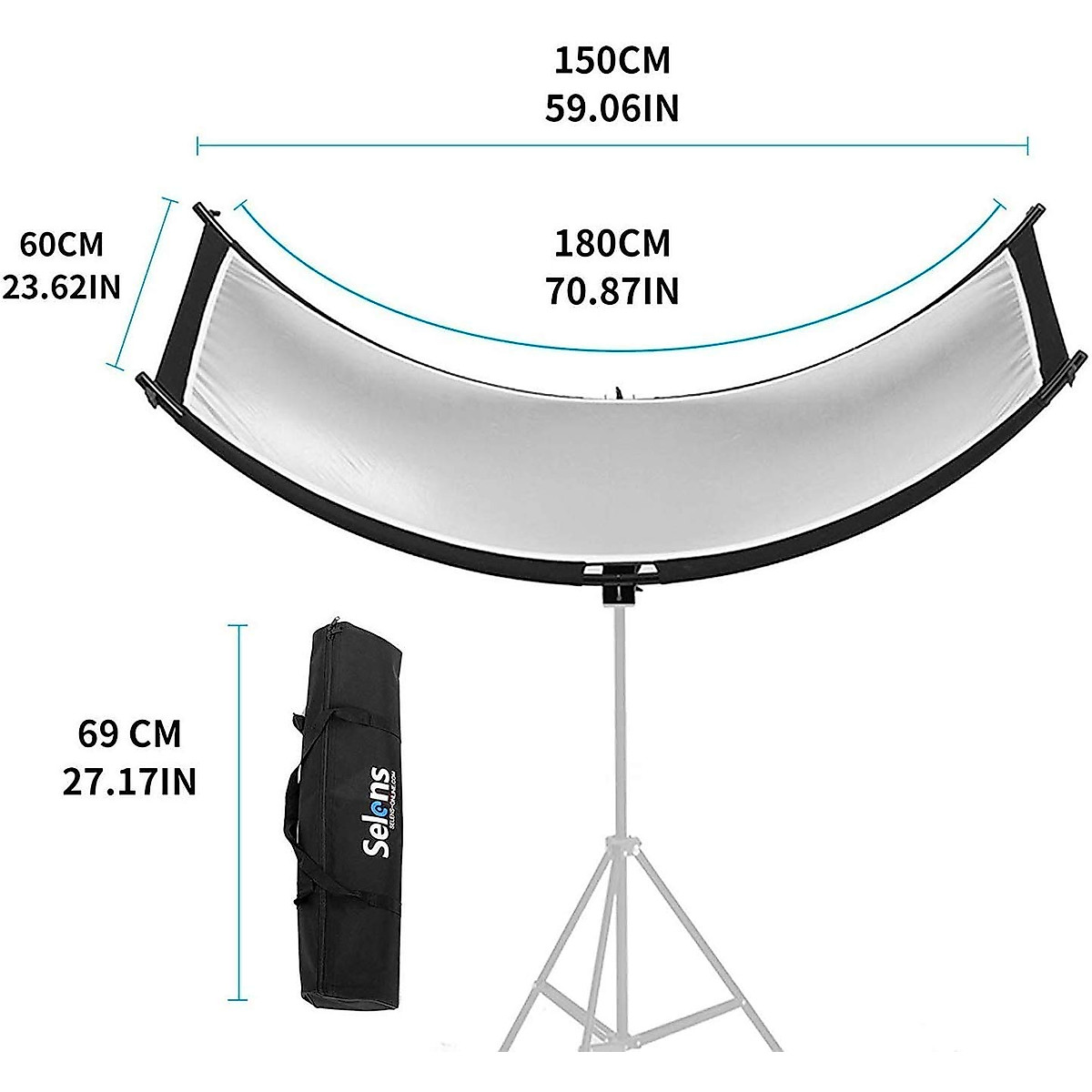 RangerRider Curved Reflector Clamshell Light Reflector/Diffuser, 24x70 inches Photography Lighting Reflector for Photo Video Studio Shooting with Black/Silver/White/Gold Reflectors,Carry Bag