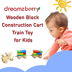 Dreamzberry Wooden Pulling Block Toy Train Construction Vehicle, Educational Toys for Home Learning Kindergarten Motor Skills, Imagination Development Puzzle Preschool Children Toy Set for Kids Age 3+