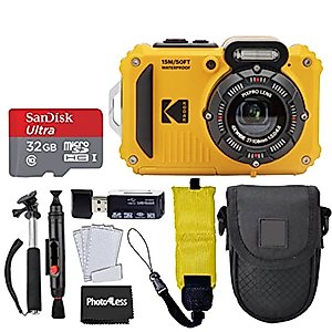 Kodak PIXPRO WPZ2 Digital Camera + 32GB microSDHC Card + Black Point & Shoot Case + Floating Wrist Strap for Underwater/Waterproof Cameras + Accessories (Yellow)