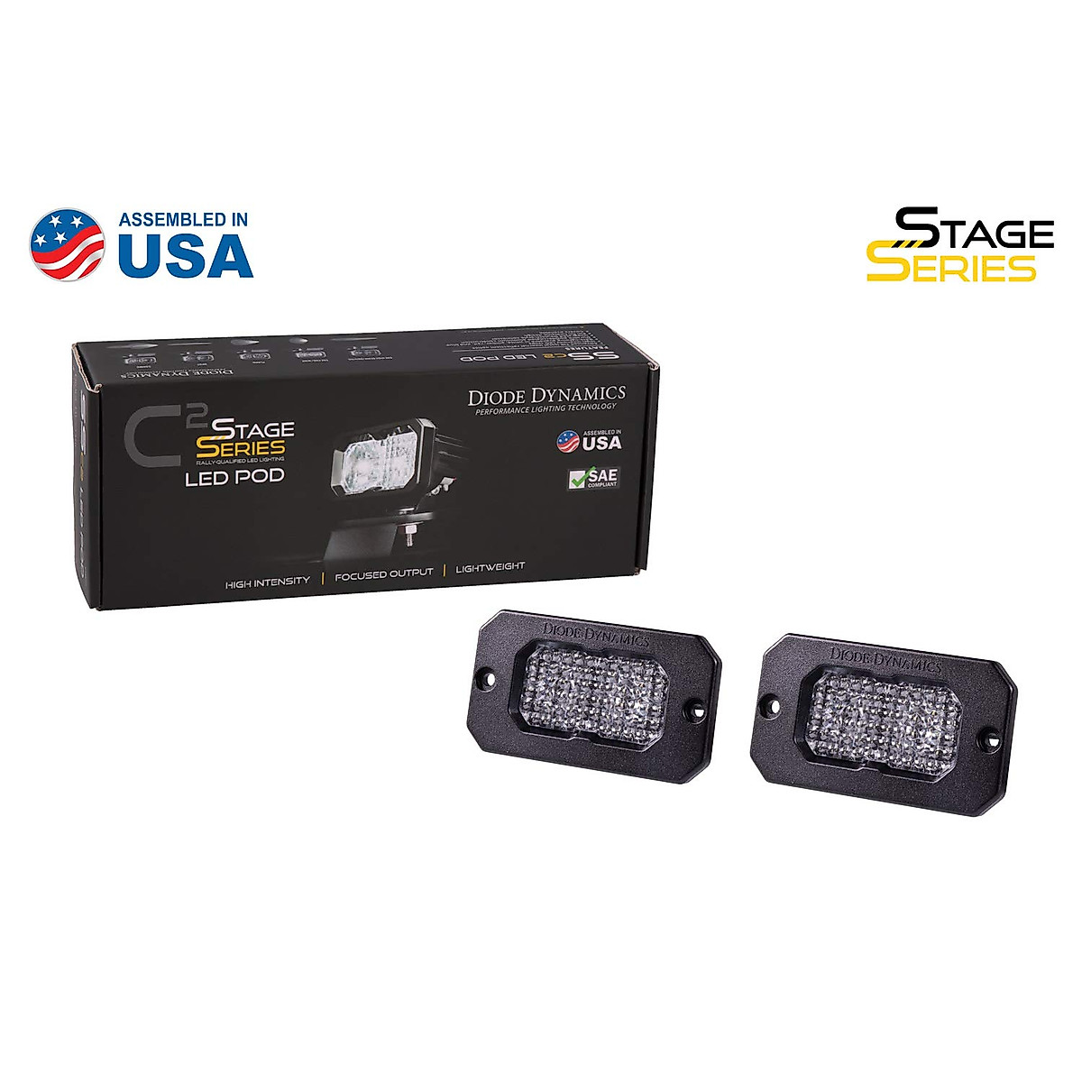 Diode Dynamics Stage Series 2in SAE White Sport Flush Mount LED Pod (pair), SAE Fog w/Amber Backlight
