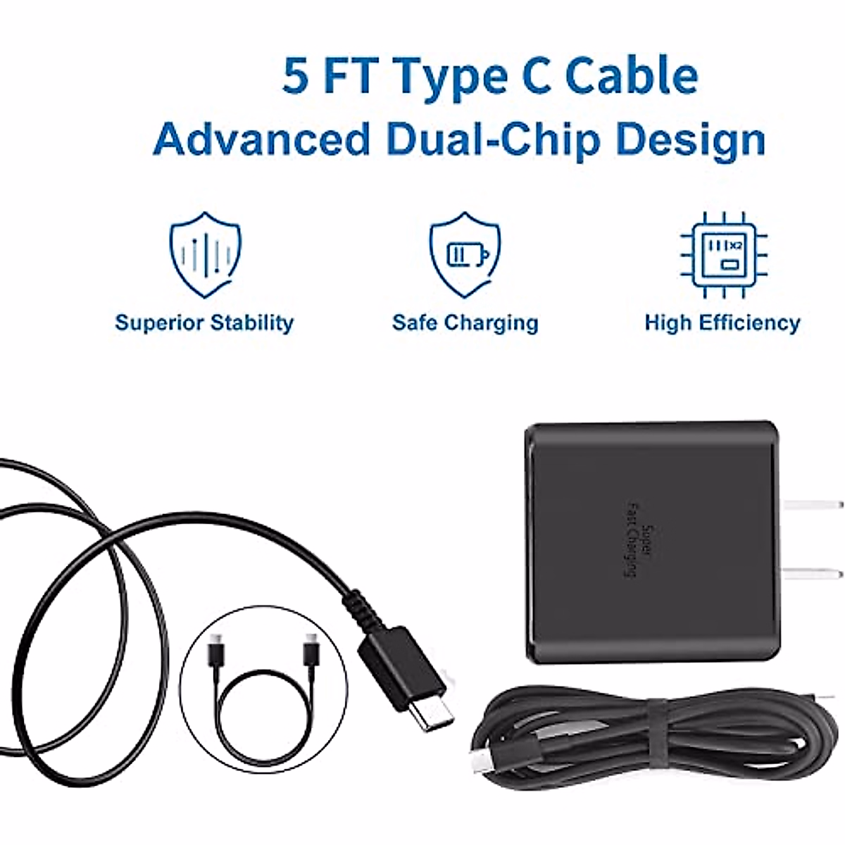 45W USB-C PD 3.0 Super Fast Charging Wall Charger for Samsung Chromebook 4 4+ XE310XBA XE350XBA XE513C24 XE510C24 W16-030N1A Galaxy A01 A20 A50 S8 S9 S10 S10+ S10E S20 S21 S22 S23 Ultra Charging Cord