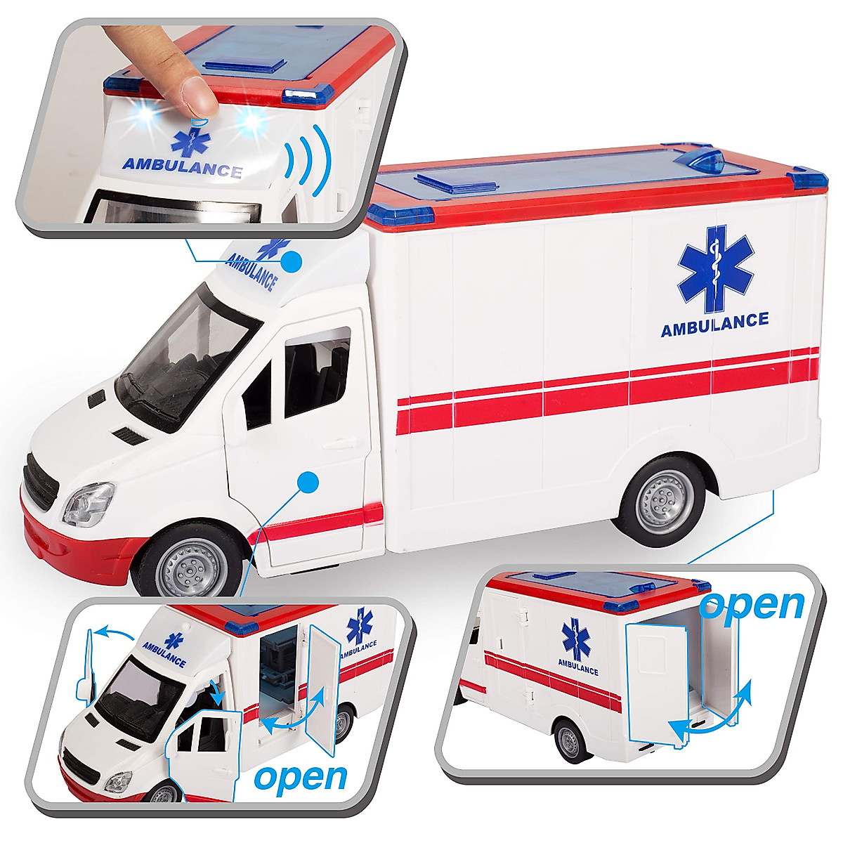 JOYIN 3 PC 1:16 Big Friction Powered City Play Vehicle Toy Set Including, Fire Engine Rescue Truck, Ambulance, and Recycling Garbage Truck, Vehicle Toy with Lights and Sound Siren