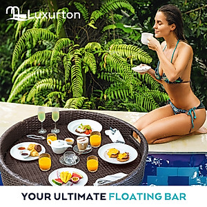 Luxurton Floating Tray – 80 x 15 cm Floating Pool Tray – Drinks and Food Serving Tray for Pool Parties – Wear-Resistant Rattan Party Serving Tray – Round Brown