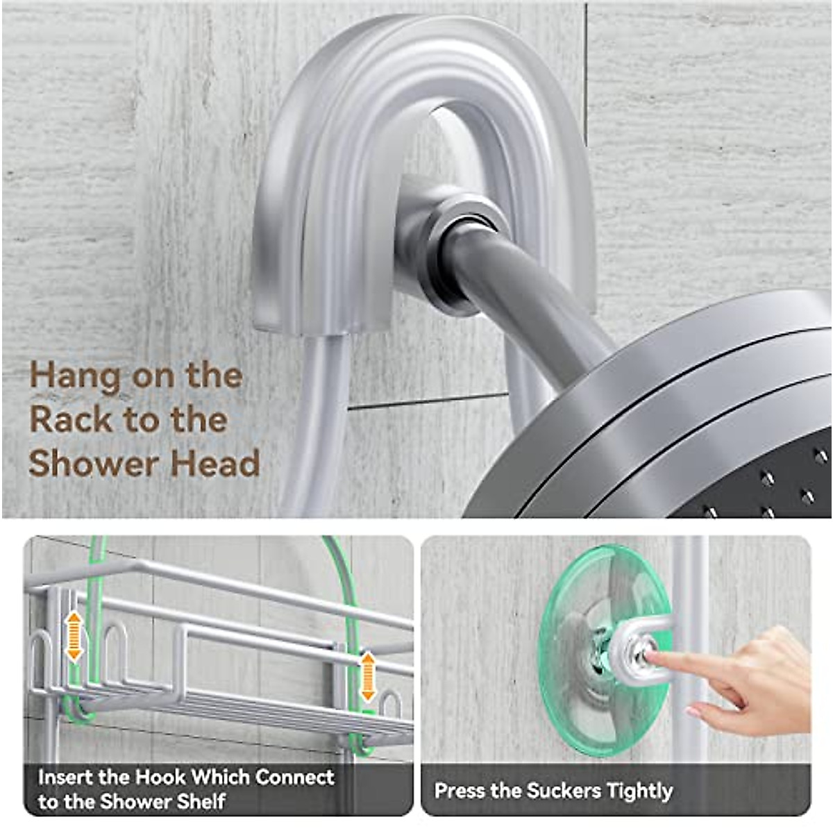 Smatorga Hanging Shower Caddy over Shower Head, Anti-Swing Stainless Steel Shower Organizer with 13 Hooks, Extra Large Storage Space for Razor Shampoo Holder Silver Shower Rack Rustproof