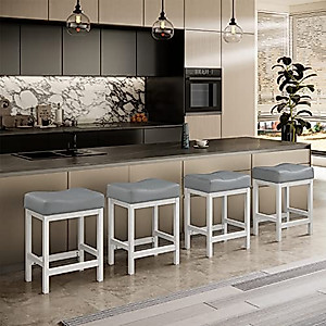 KATDANS Bar Stool, Counter Height Stool 24 Inch Saddle Stool, PU Leather Modern Kitchen Barstool with Metal Base, KS861P-LG, 1Pc