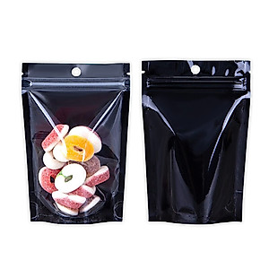 QQ Studio 100 Bags Resealable Aluimum Zipper Seal Food Storage Bags with Clear Window Stand Up Bottom Gusset Pouch for Snack Peanuts (4 Inch x 6 Inch, Black & Clear)