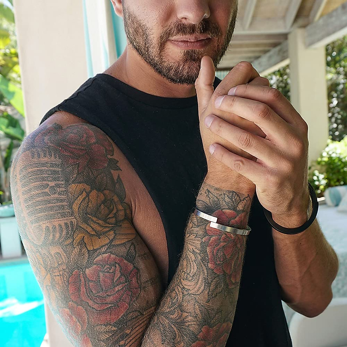 WISTIC 18K Bar Screw Bracelets Cuff Bangle for Women Chunky for Men Closely Clasp for Women and Men Gold Touch of Luxury Polished Couples Adult Jewerly (Size L)