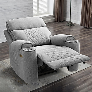 ANJ Classic Power Recliner Chair, Overstuffed Electric Recliners with USB Type-C Port Double Layer Backrest and Cup Holders, Comfy Reclining Single Sofa for Living Room