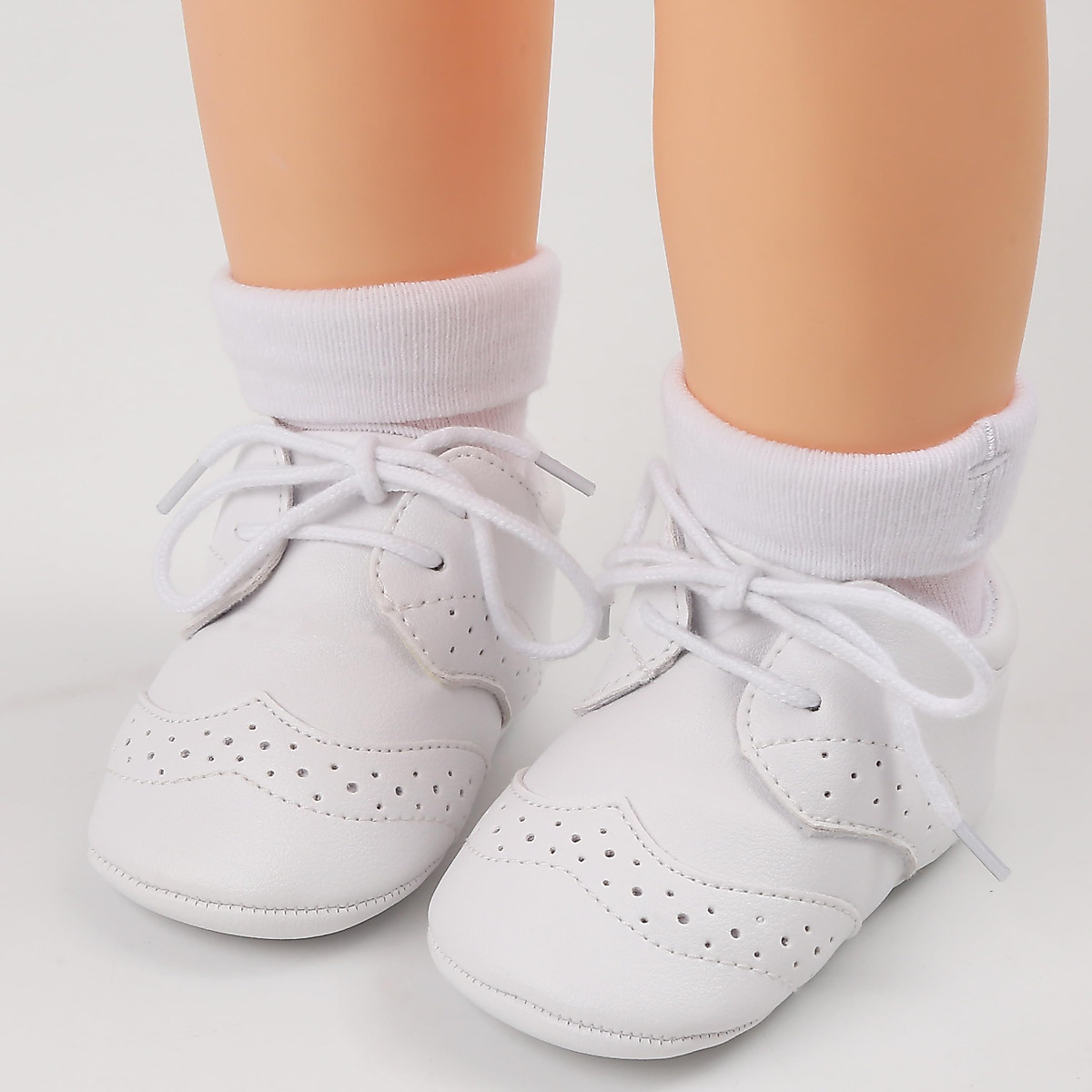 Methee Infant Baby Boys Girls Walking Shoes, Soft Sole Non-Slip First Walker Shoes Newborn Crib Shoes, Perfect for Baptism/Crawling/Wedding, White 0-6 Months Infant