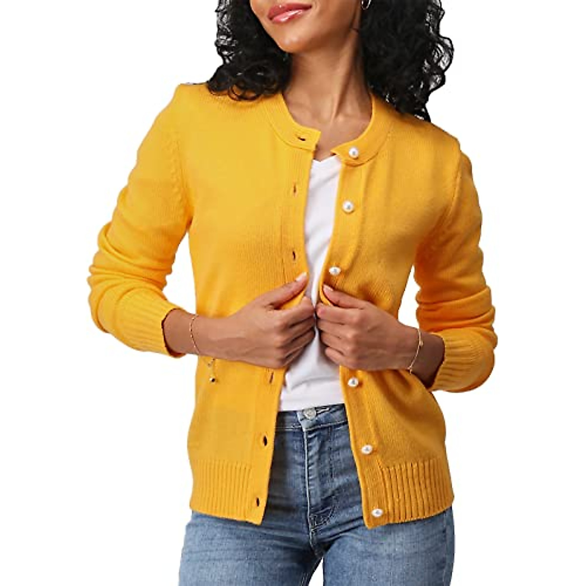 OSABASA Womens Casual Slim Fit Button Closure Long Sleeve Cardigans Yellow US XL (OSCWOCAL001)