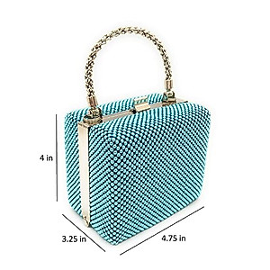 XX-Small clutch Metal beaded mesh evening box purse for Cocktail Party Prom Wedding Banquet (Matt-Blue)