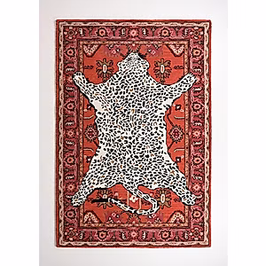 Handmade Leopard Wool Area Rug with Traditional Oushak Motif – Animal Print Cheetah Rugs for Living Room, Bedroom | Plush Texture, Vintage Style, Thick & Durable Carpet (Rust, 2' x 3')