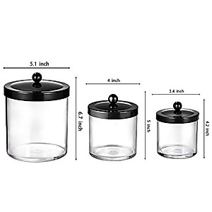 Premium Quality Apothecary Jars - Clear Plastic Storage Jars with Rust Proof Stainless Steel Lids - Bathroom Vanity Countertop Storage Organizer Canister Holder House Decor | Set of 3 (Black)