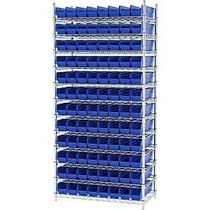 Akro-Mils 30128 Plastic Nesting Shelf Bin Box, (18-Inch x 4-Inch x 4-Inch), Blue, (12-Pack)